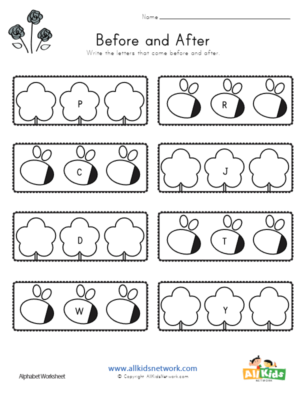 Before and After 7 | Worksheet Zone