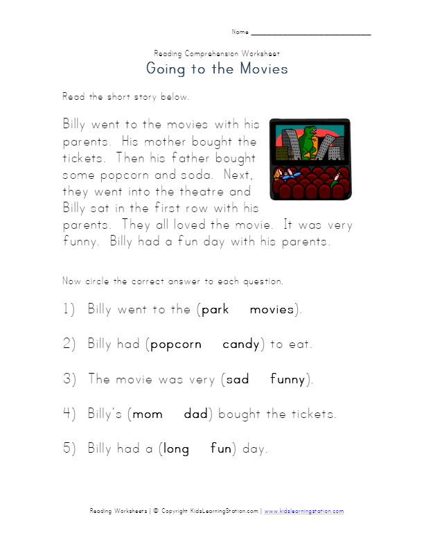 Going to the Movies | Worksheet Zone