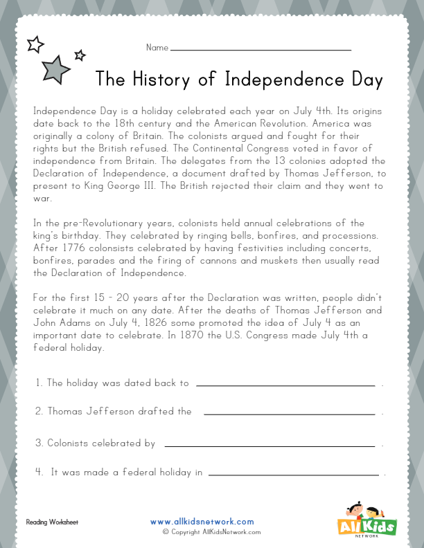 The History of Independence Day | Worksheet Zone