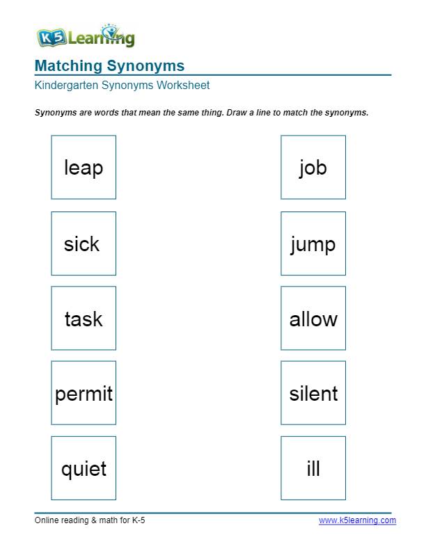 Matching Synonyms 4 | Worksheet Zone