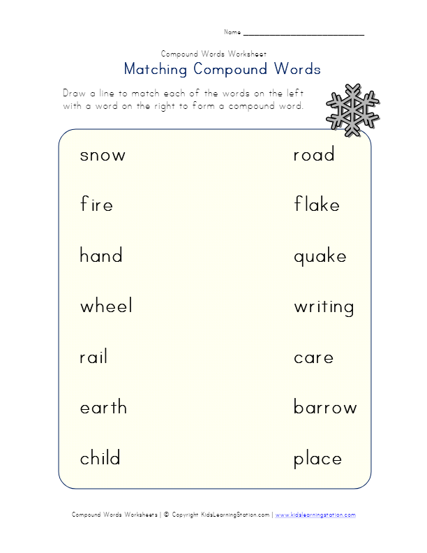 Matching Compound Words 3 | Worksheet Zone