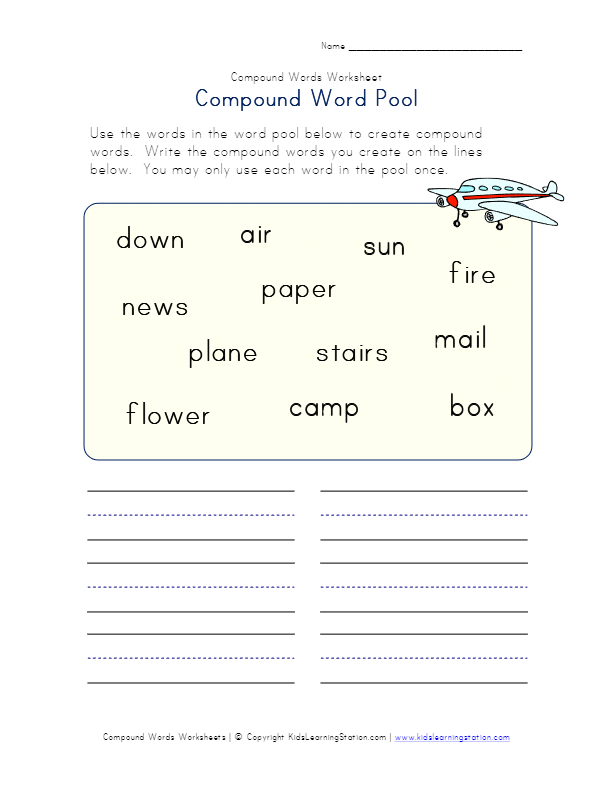 Compound word pool | Worksheet Zone