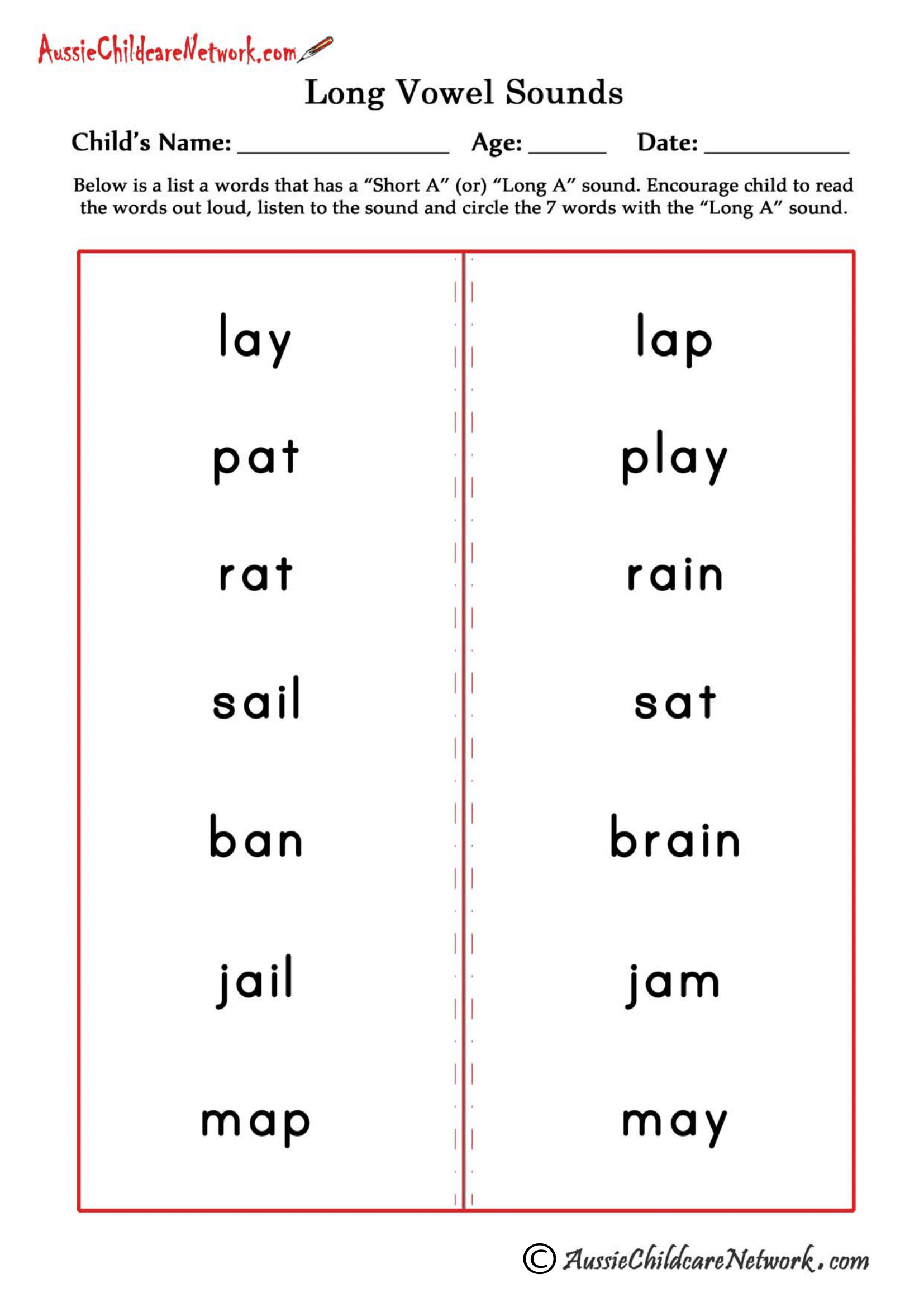 Sorting short and long vowels A | Worksheet Zone