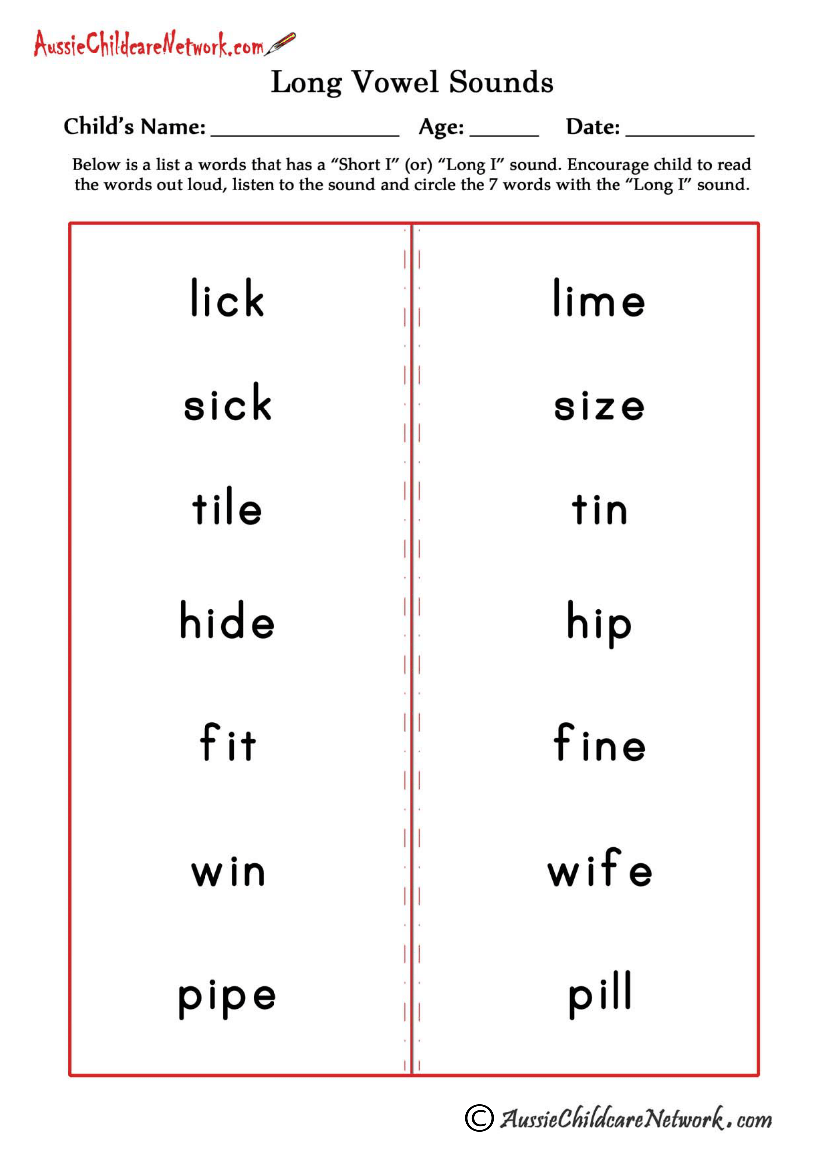 Sorting Long and Short vowels | Worksheet Zone