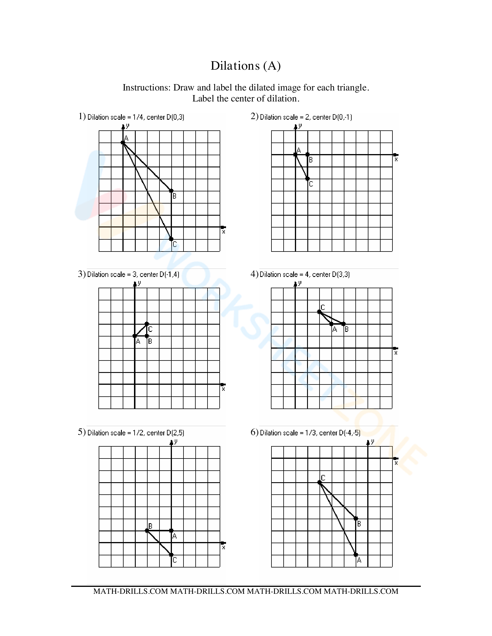 Geometry Worksheet -- Dilations | Worksheet Zone