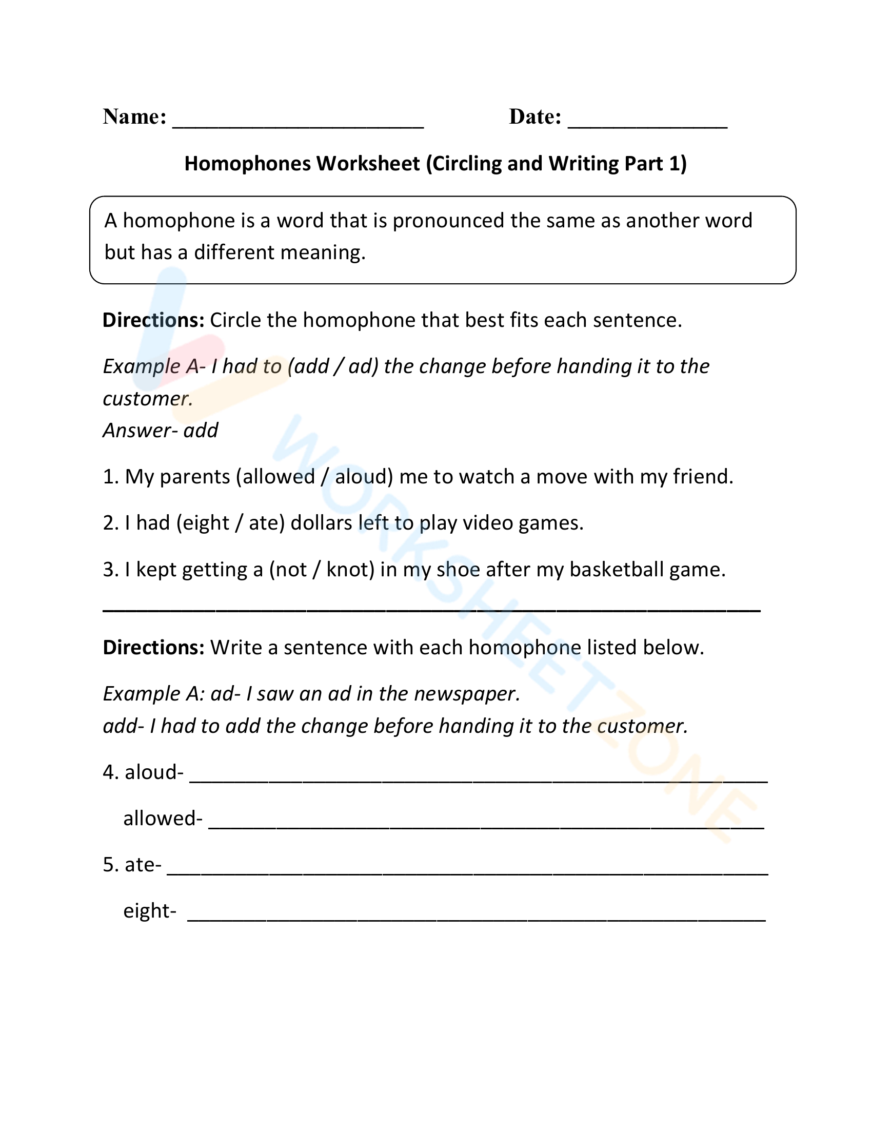 homophones worksheet 8 | Worksheet Zone