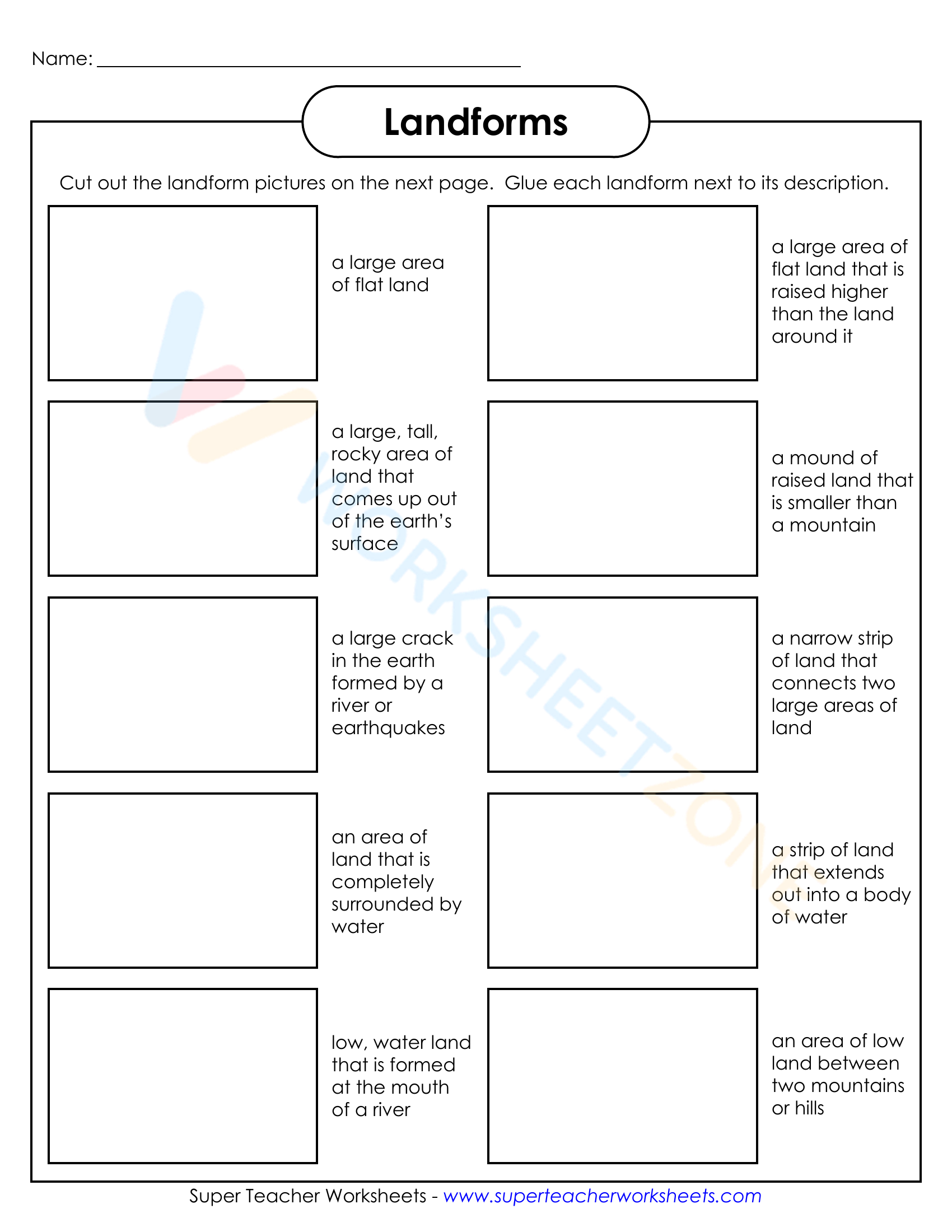Landforms - Cut and Glue | Worksheet Zone