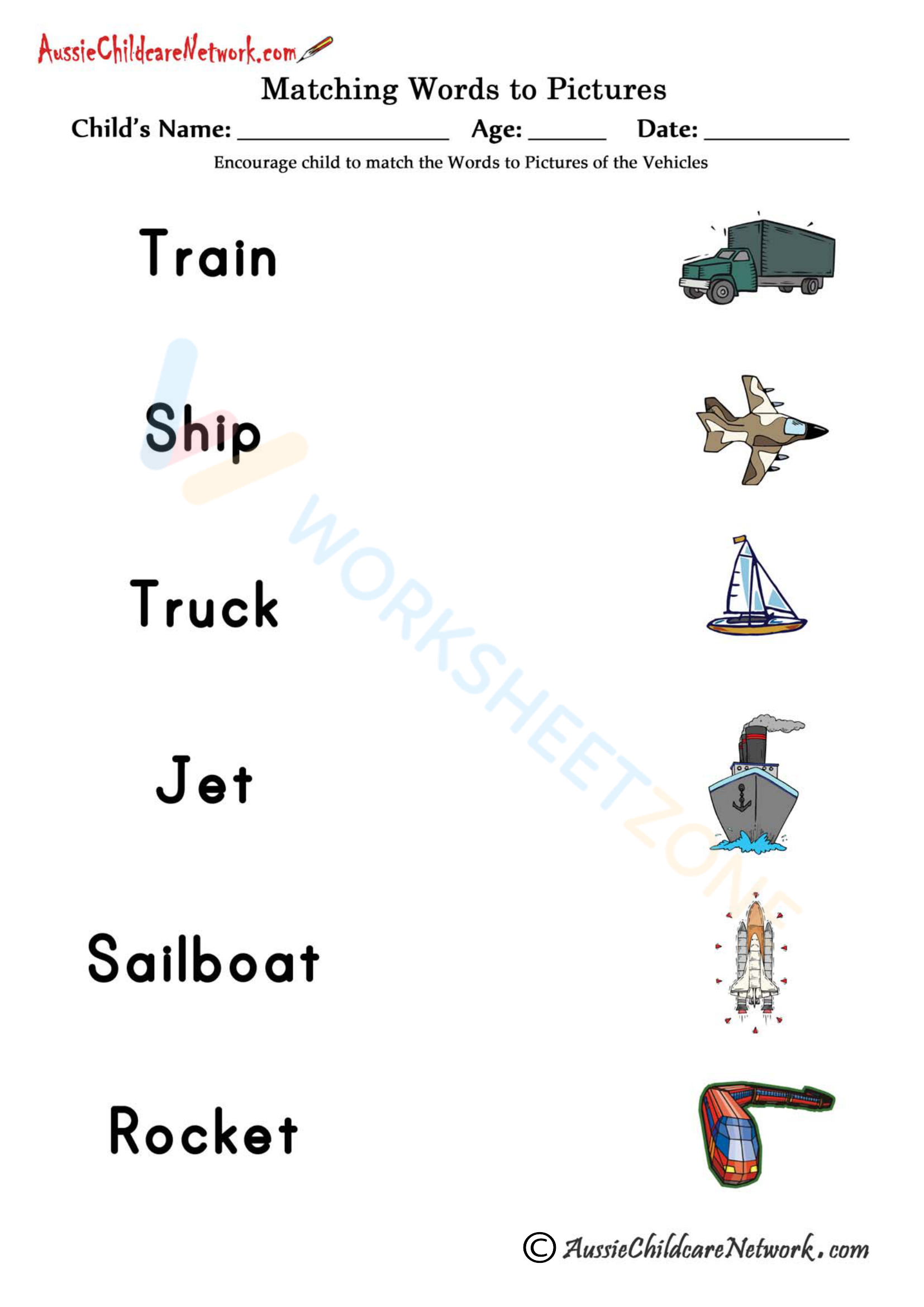 picture word matching 15 | Worksheet Zone