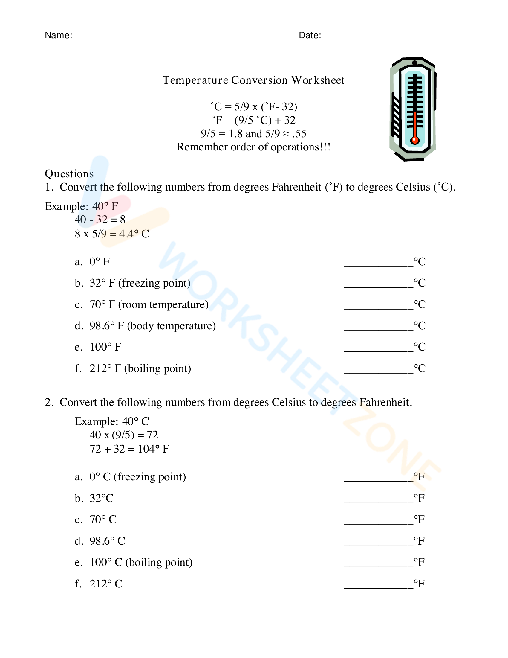 Temperature Conversion Worksheet 3 | Worksheet Zone