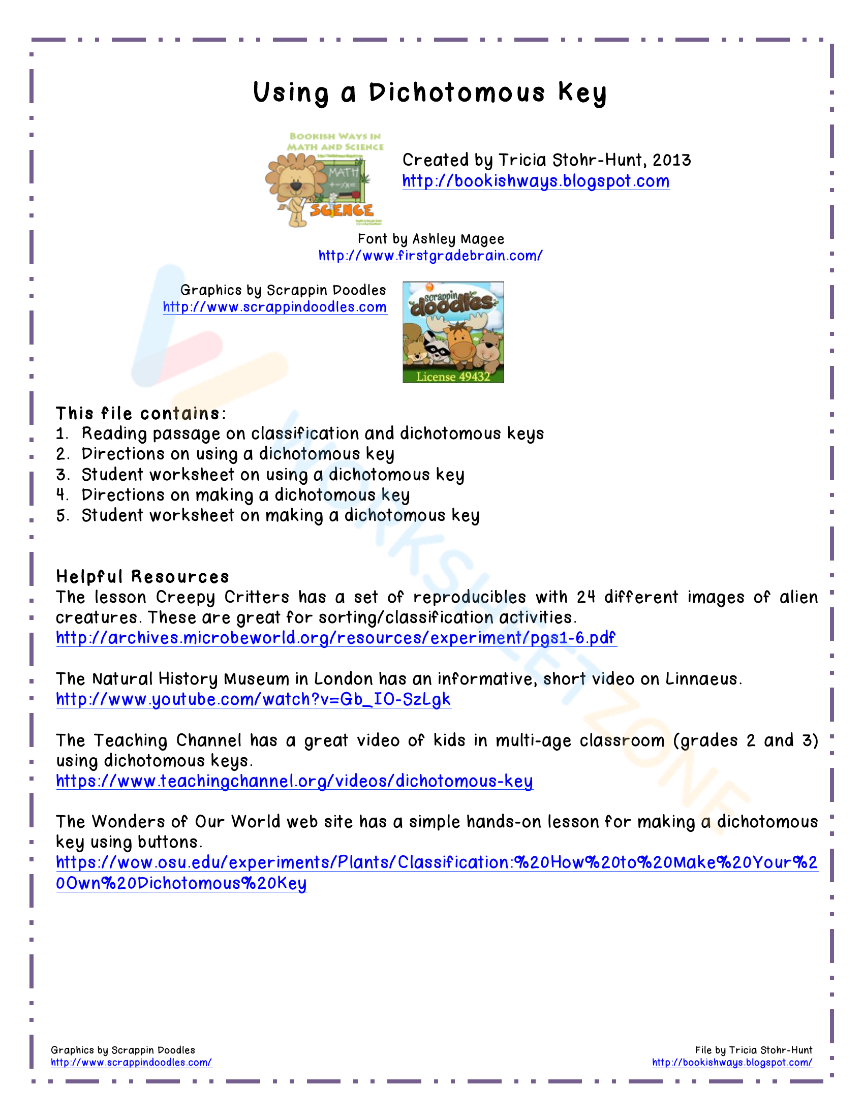 Using a dichotomous key | Worksheet Zone