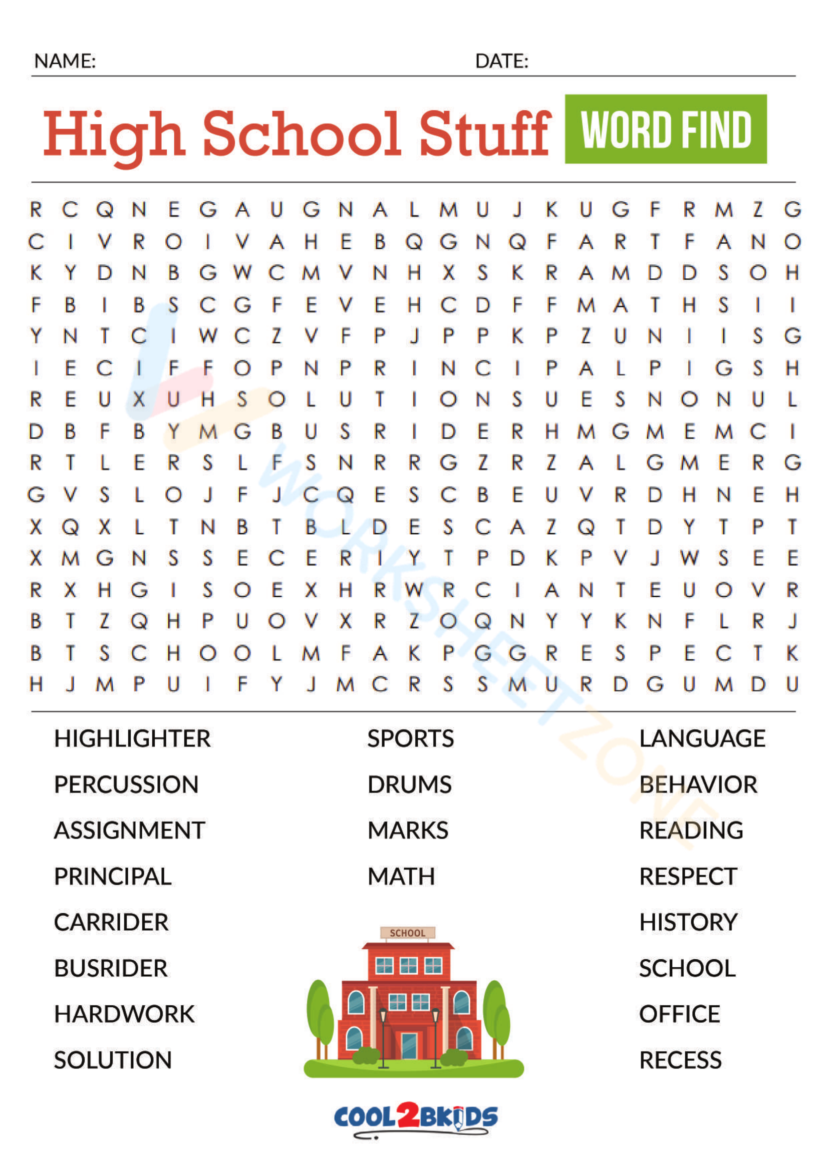 word search for high schoolers 9 | Worksheet Zone