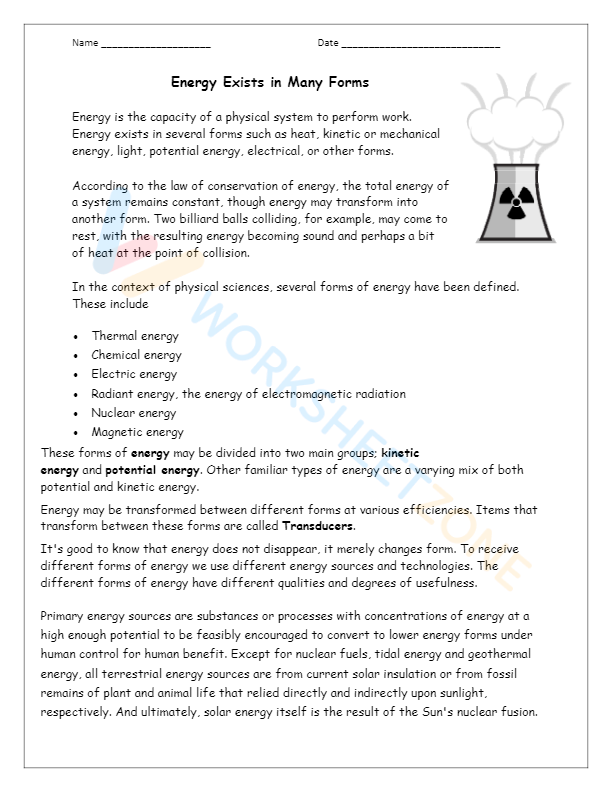 4th grade science 3 | Worksheet Zone