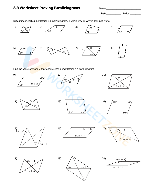 parallelogram 1 | Worksheet Zone
