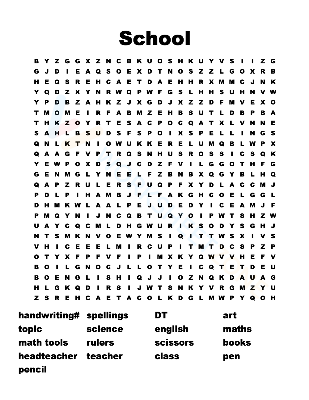School word search | Worksheet Zone