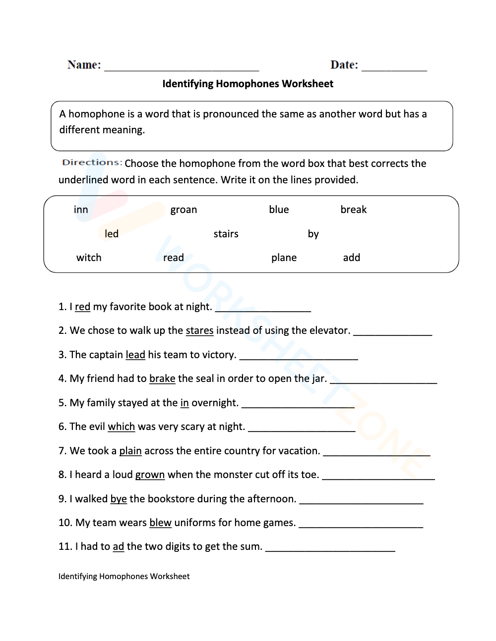 Homophone 5 | Worksheet Zone