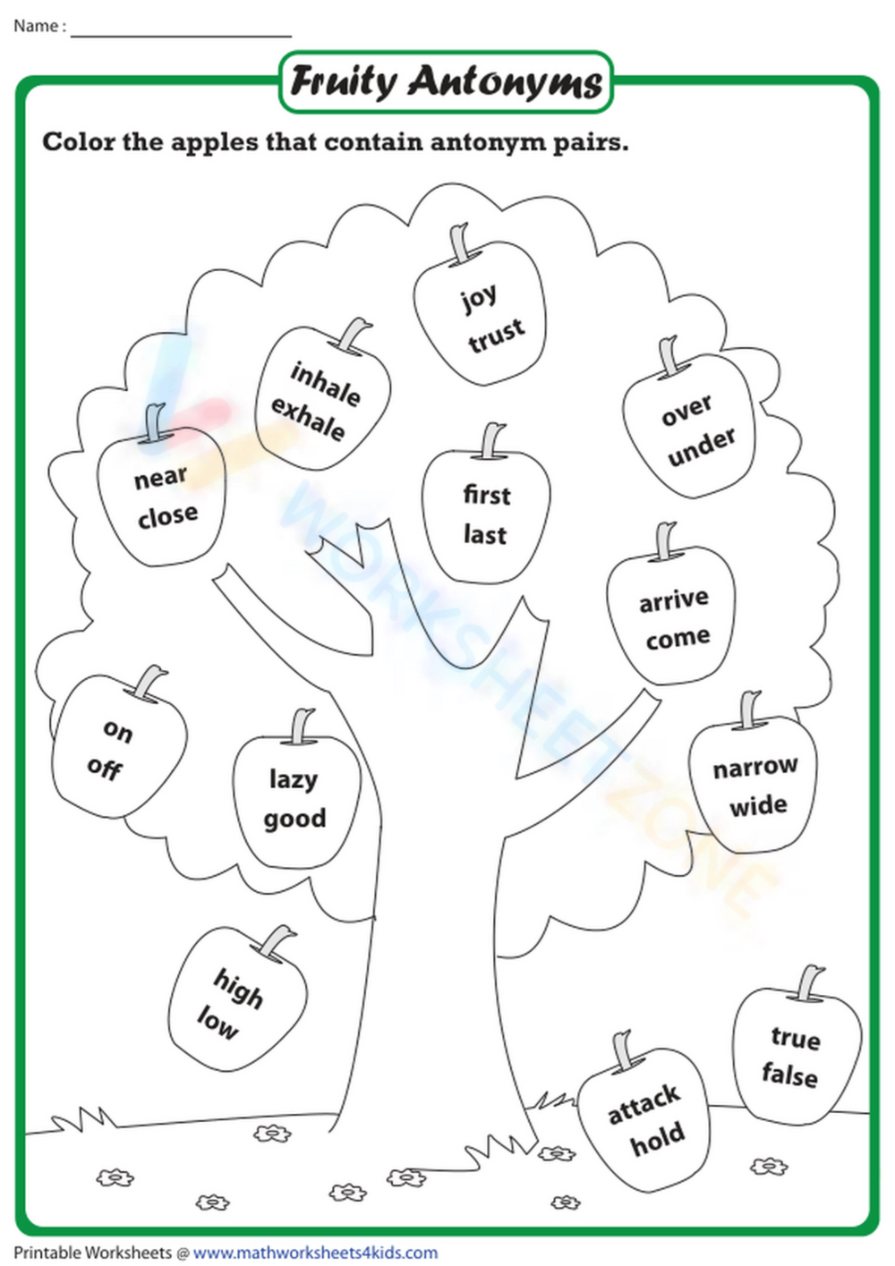 Coloring Antonym Pairs Worksheet