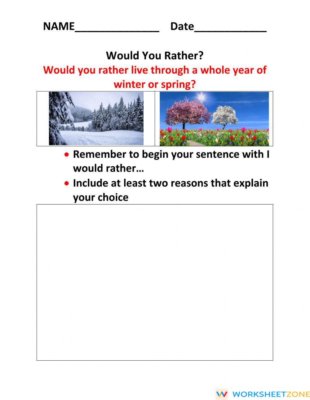 Would you rather | Worksheet Zone