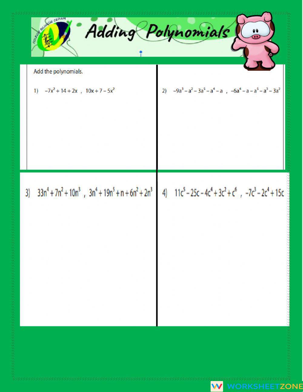 Adding polynomials | Worksheet Zone Adding polynomials | Worksheet Zone