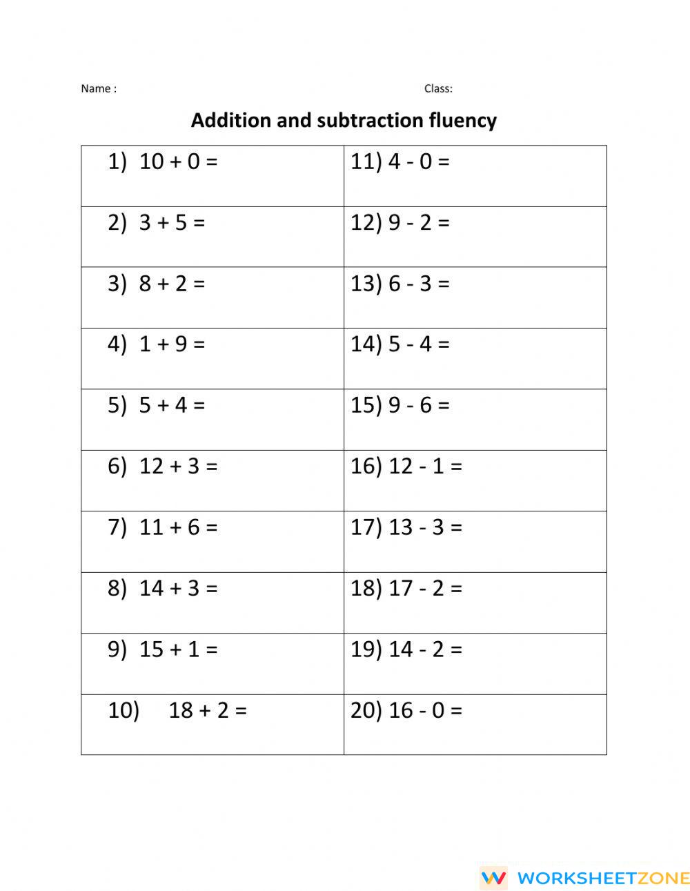 Math Fluency Worksheets Pdf