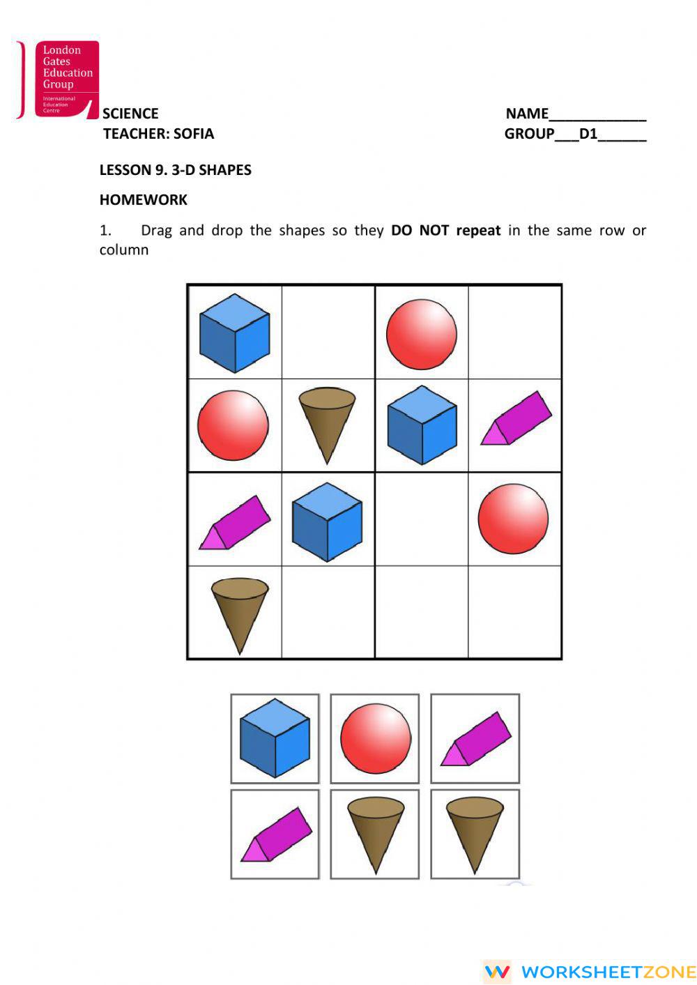 3D shapes | Worksheet Zone
