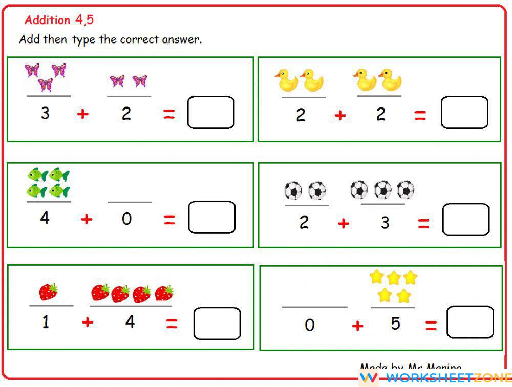 Addition (4,5) | Worksheet Zone