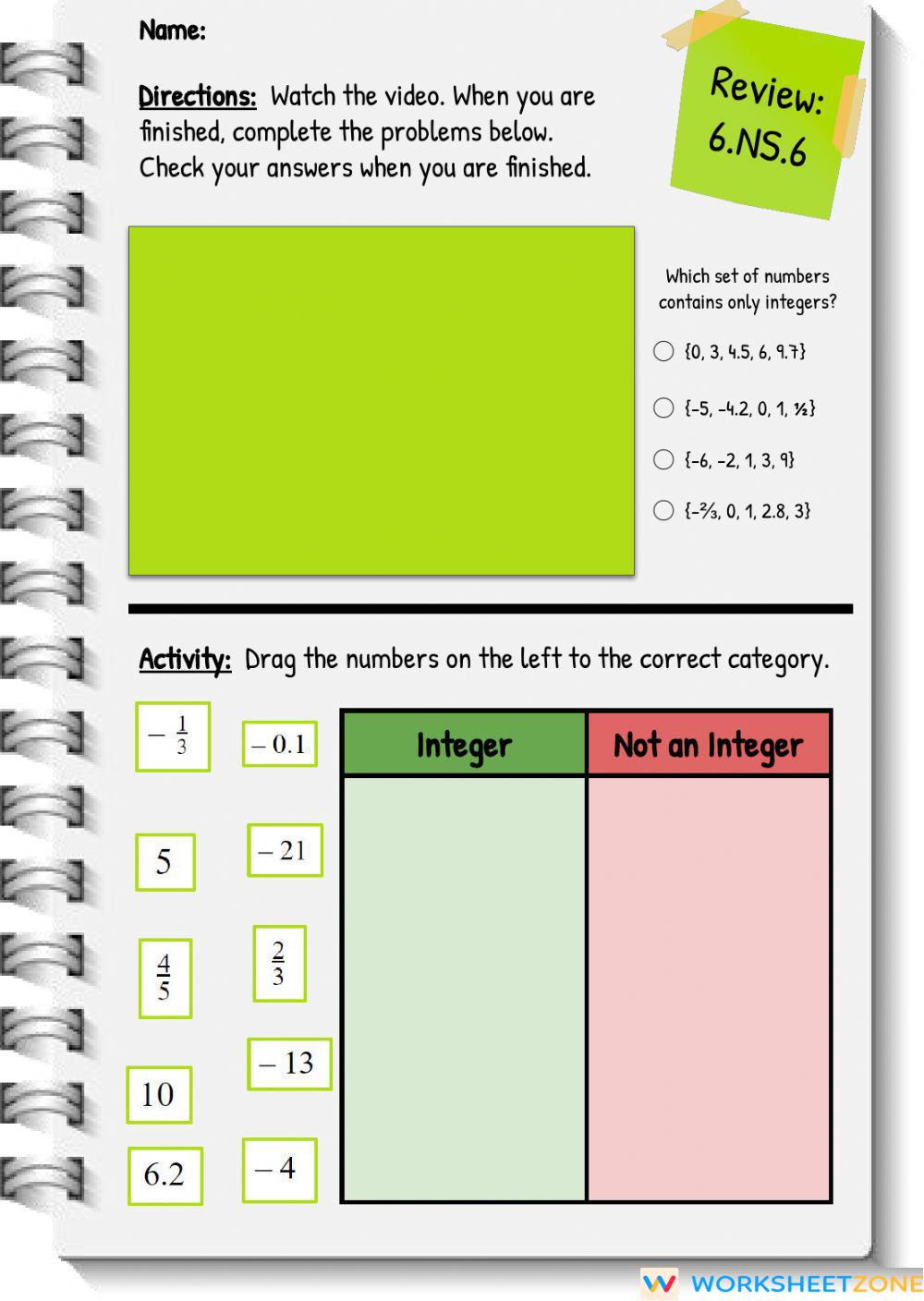 Review: What are Integers? | Worksheet Zone
