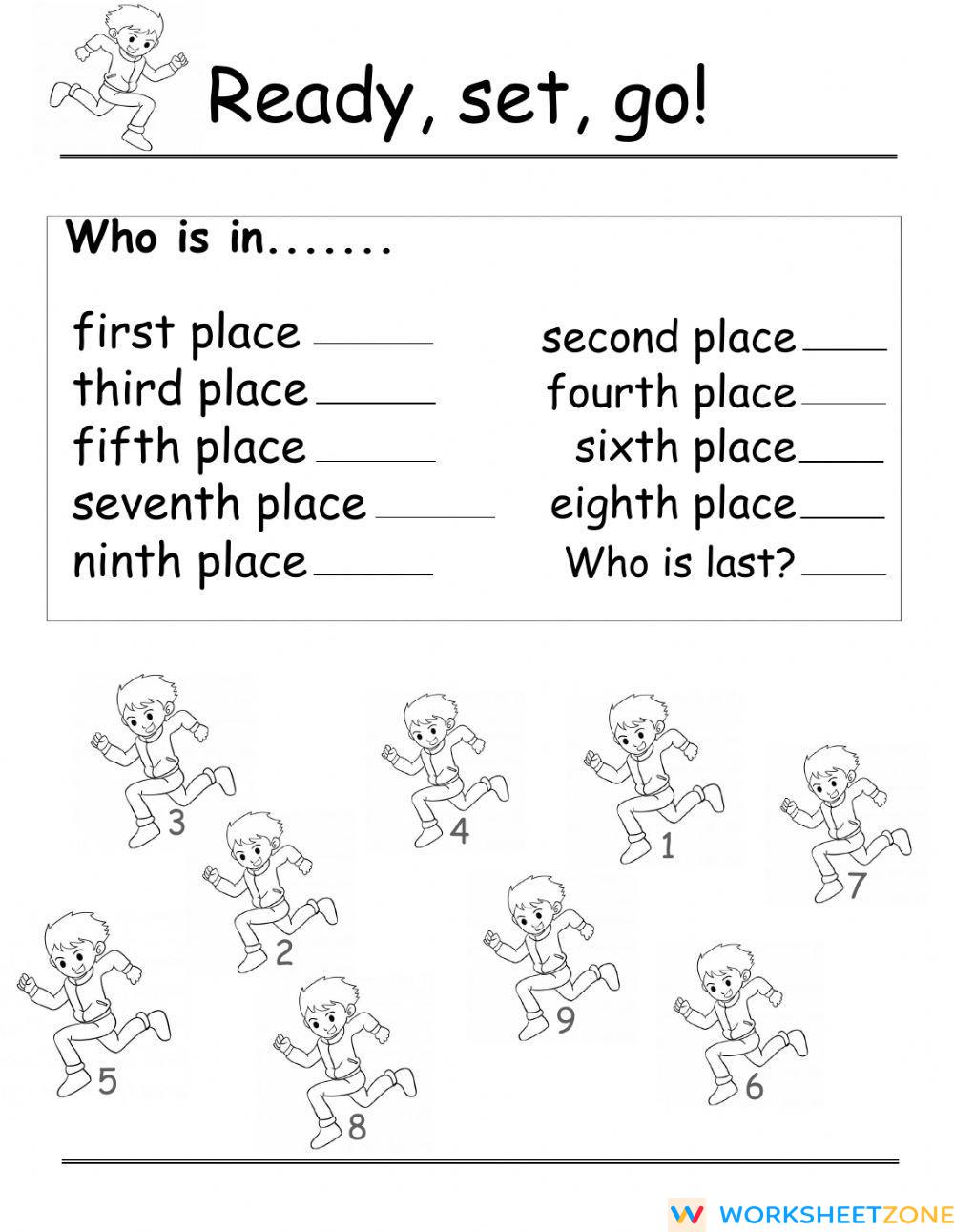 Ordinal Number Race | Worksheet Zone