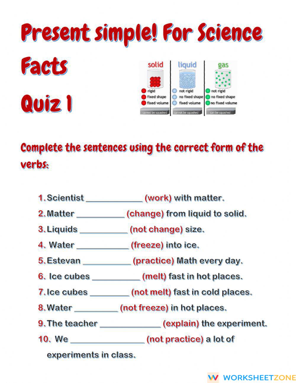 Present Simple for Science Facts | Worksheet Zone