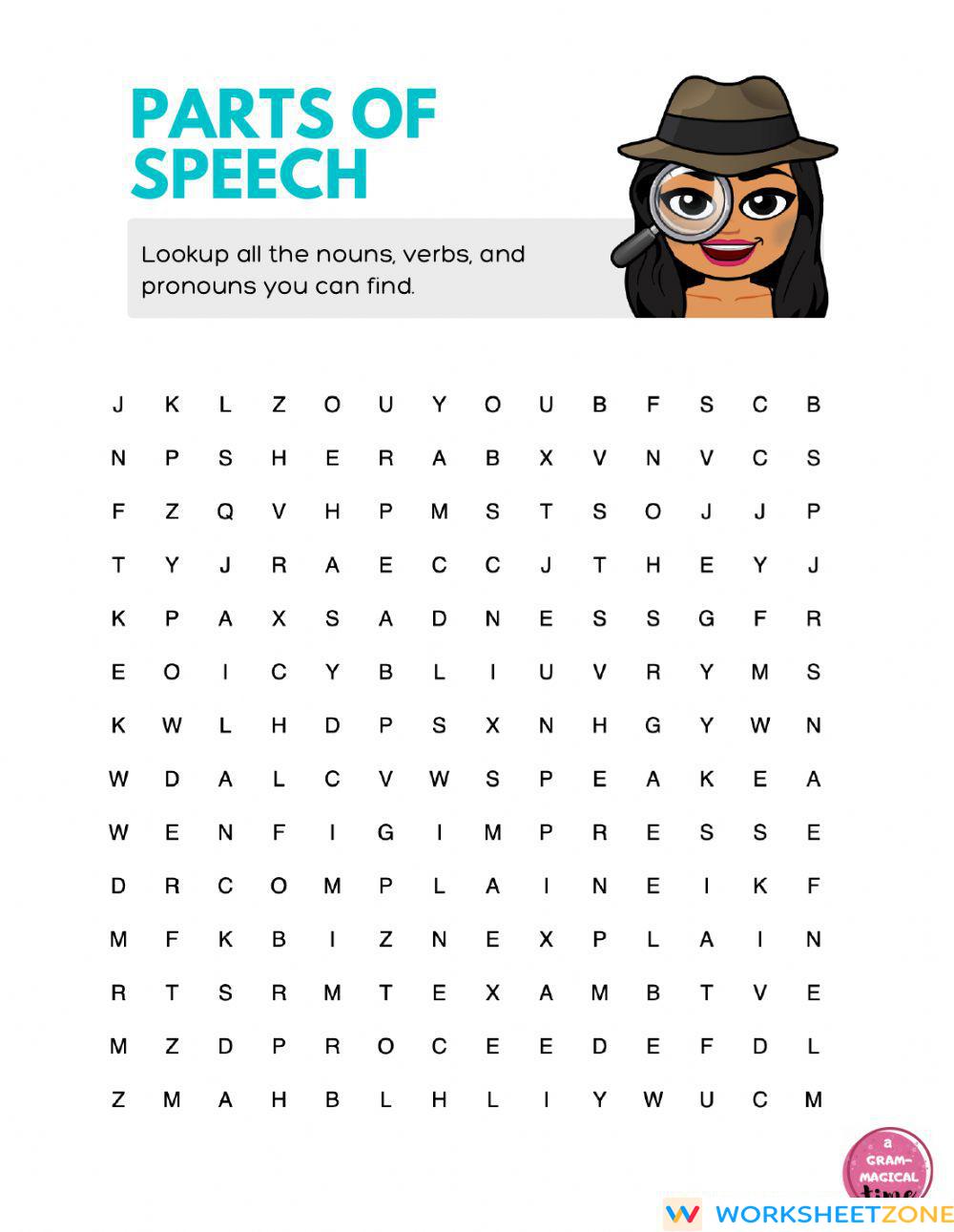 Parts of Speech | Worksheet Zone