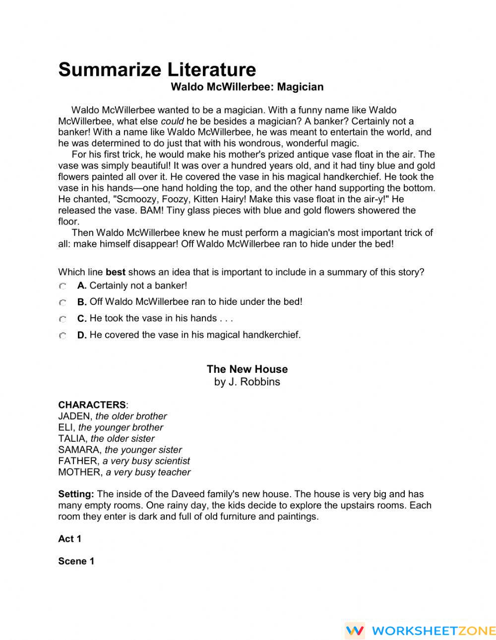 Summarizing | Worksheet Zone