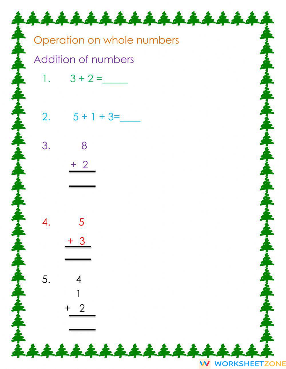 Operation on whole numbers | Worksheet Zone