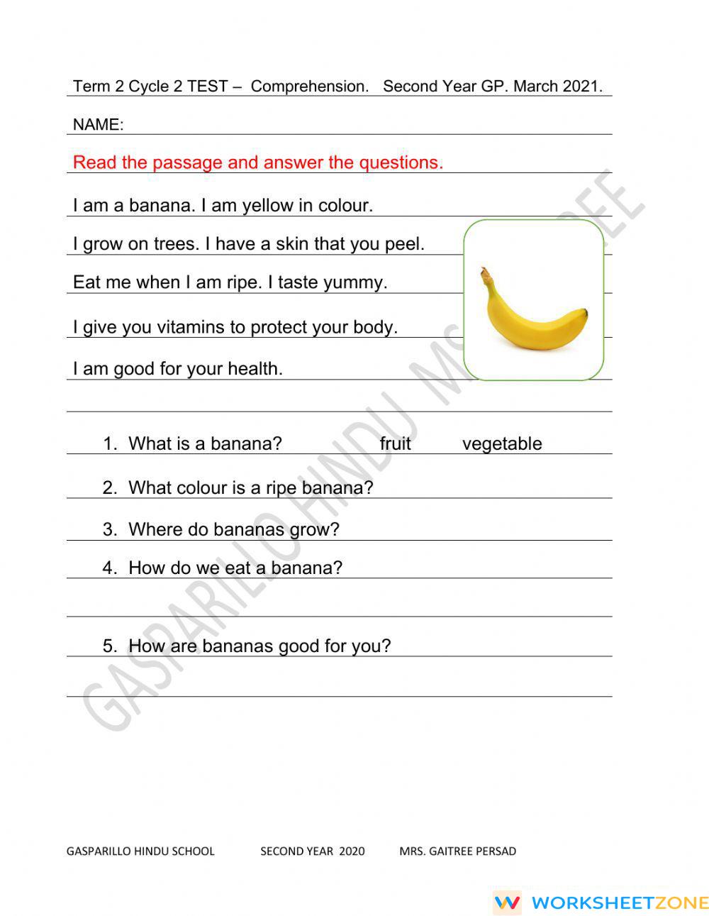 Comprehension | Worksheet Zone