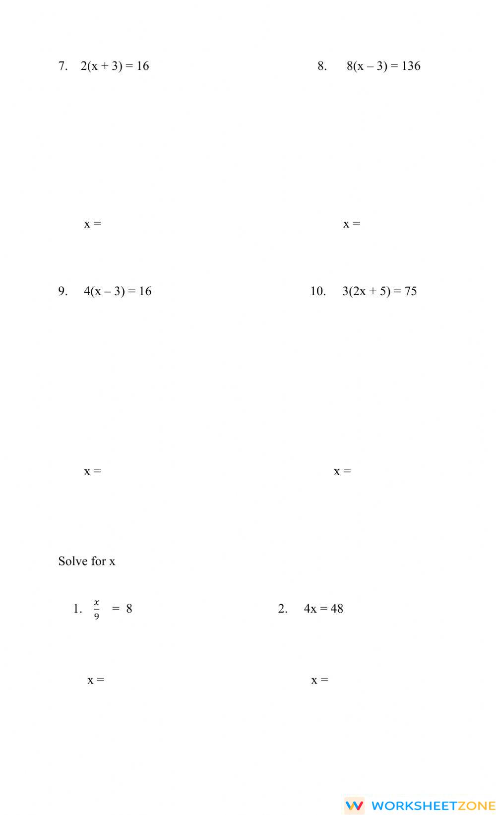 Solving Equations With Brackets Worksheet Zone
