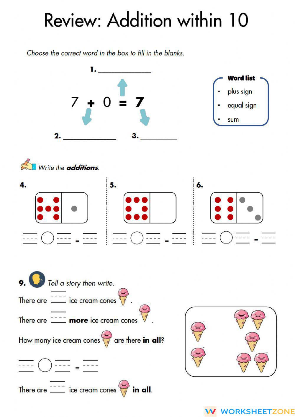 G1 addition review | Worksheet Zone