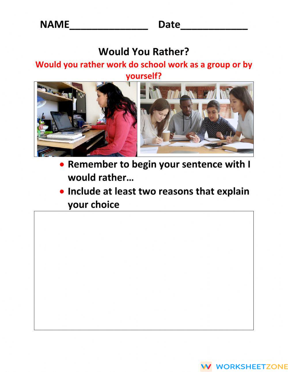 Would you rather | Worksheet Zone