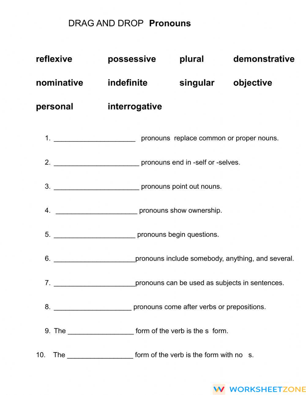 Drag and Drop Pronouns | Worksheet Zone Drag and Drop Pronouns | Worksheet Zone