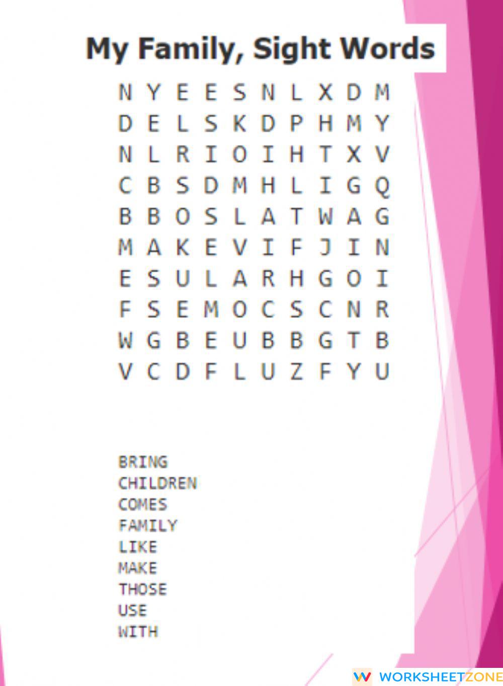 My Family Sight Words | Worksheet Zone