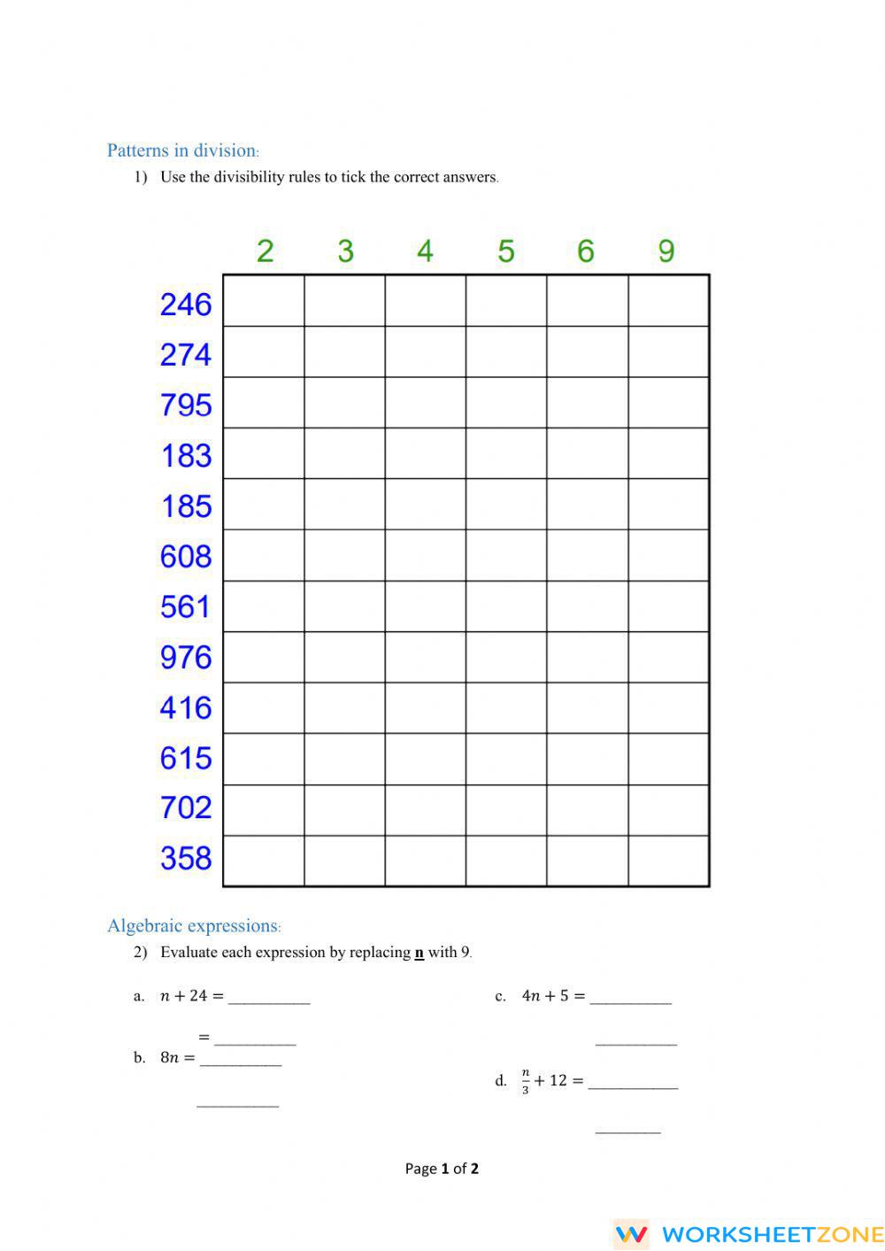 Page 2 | Worksheet Zone