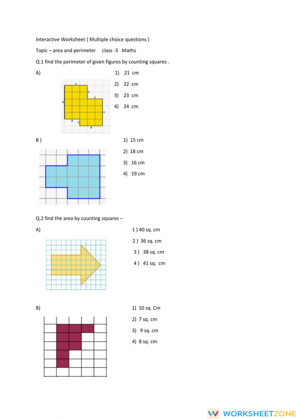 Area and perimeter | Worksheet Zone