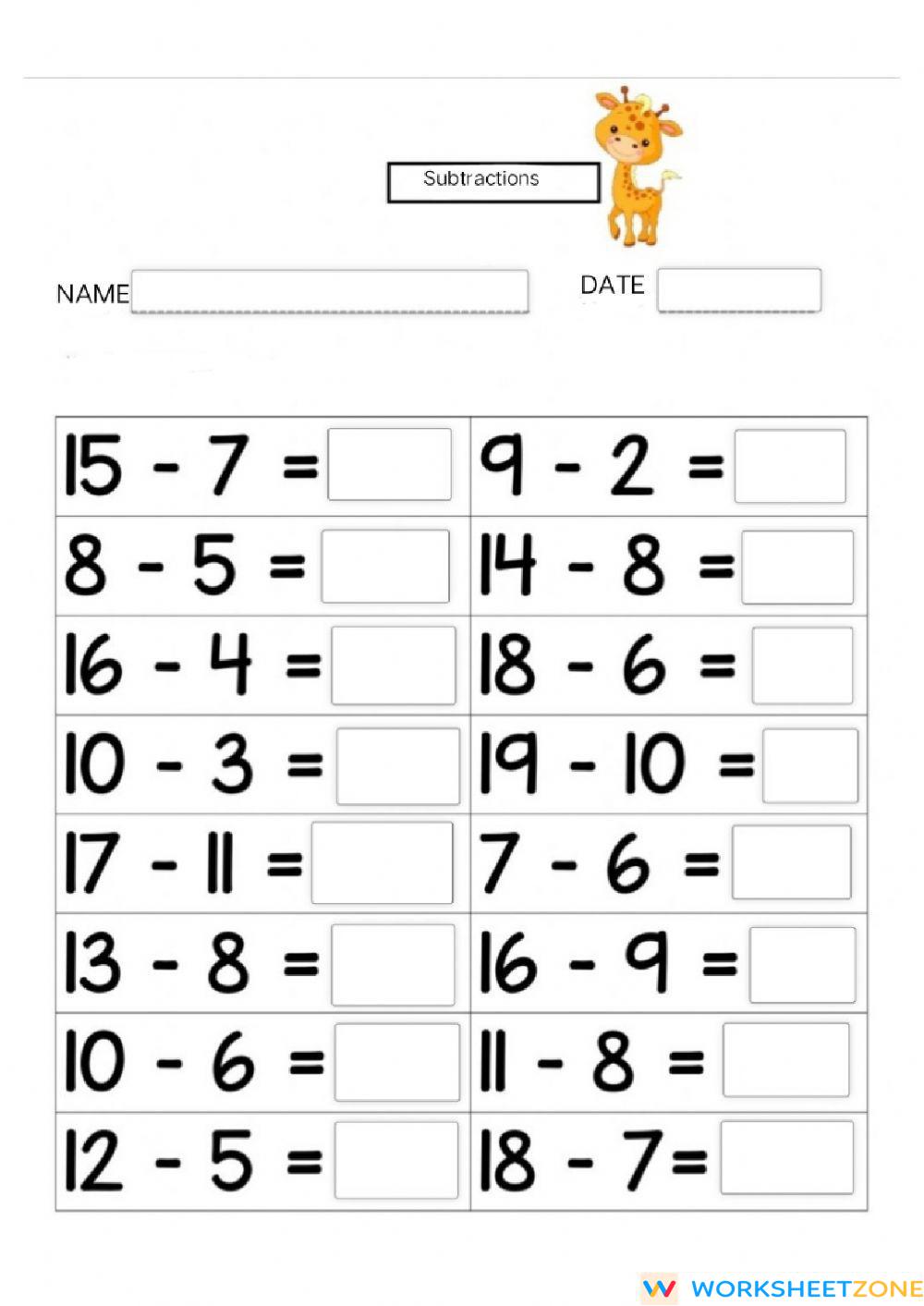 Subtraction | Worksheet Zone