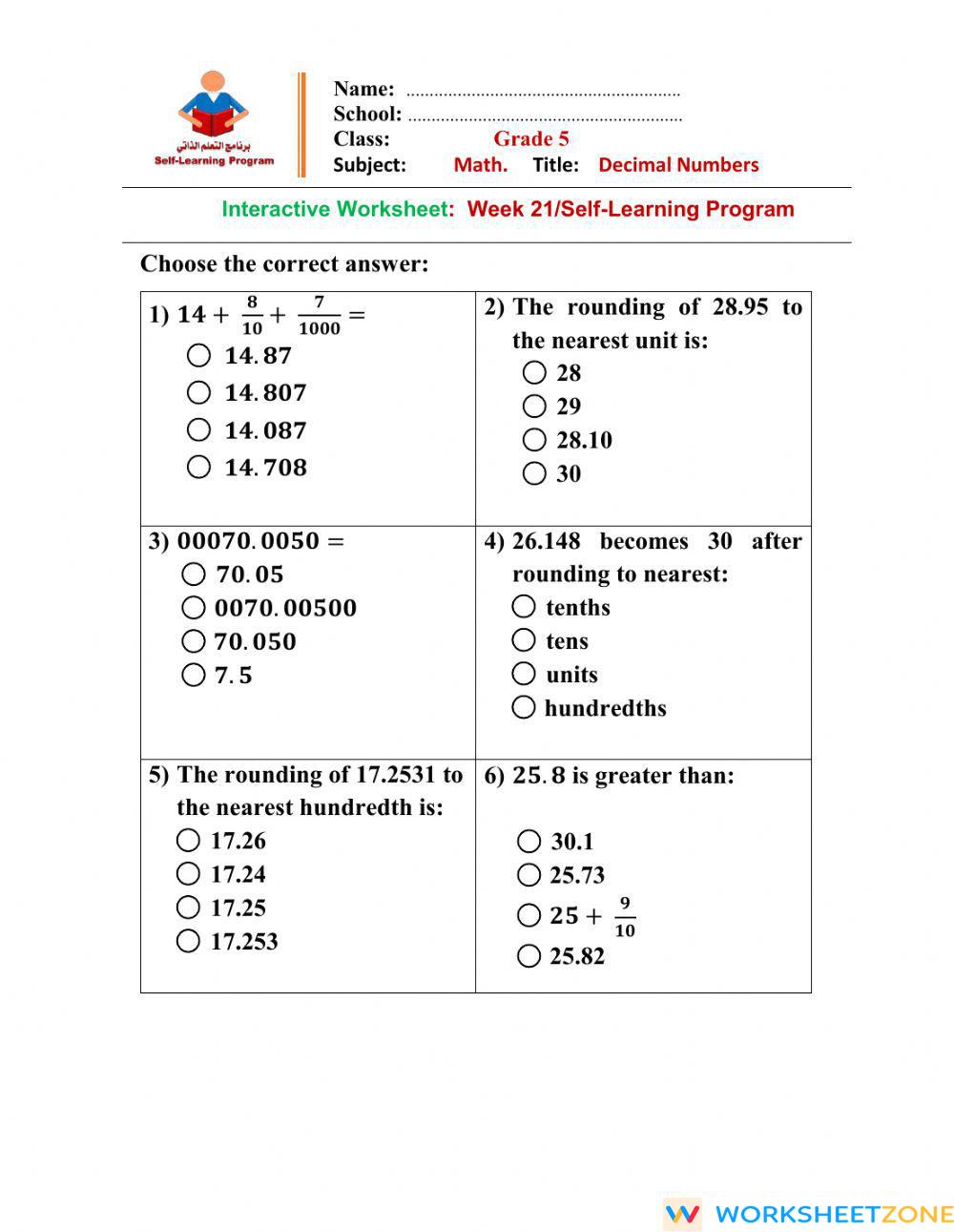 W21 Gr5-Math-Int. WS | Worksheet Zone
