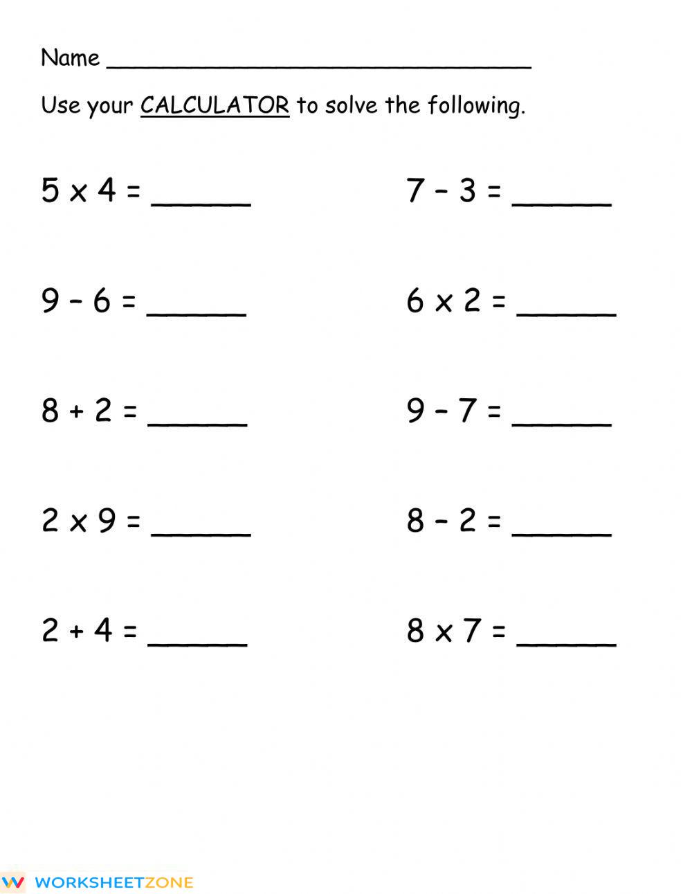 Calculator work | Worksheet Zone