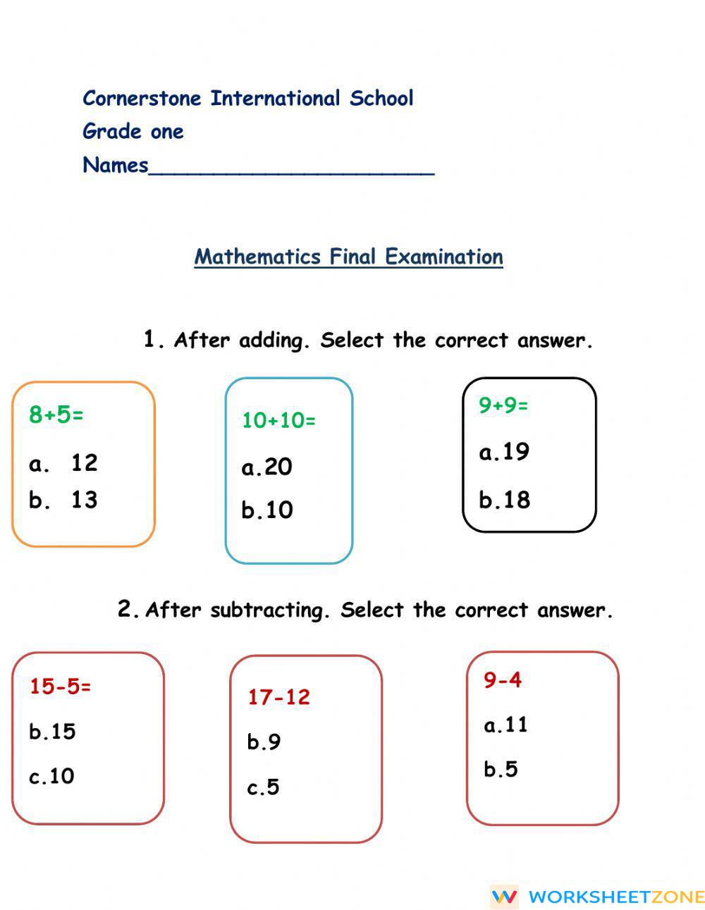 Math | Worksheet Zone