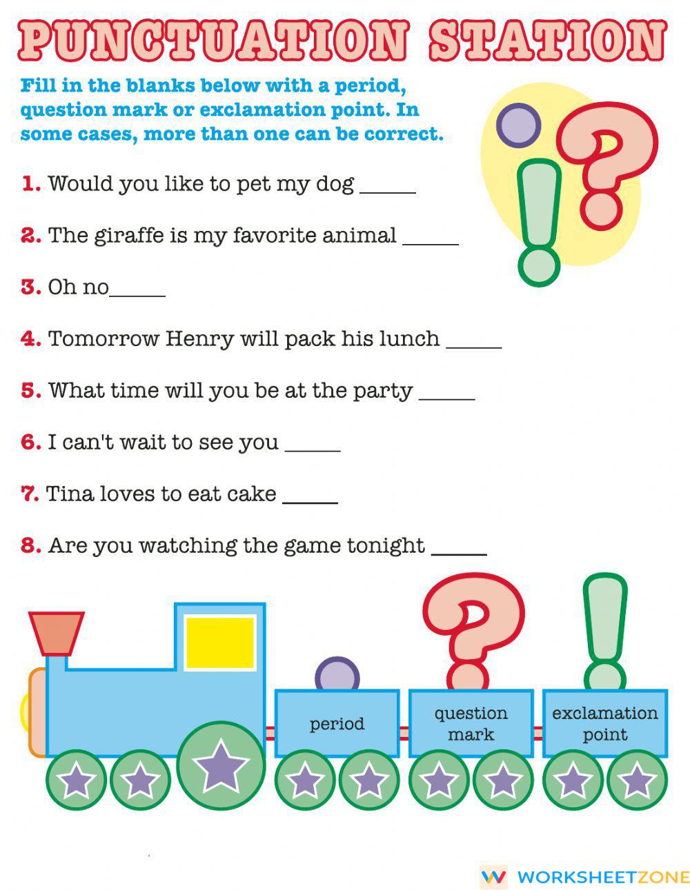 Punctuation Practice | Worksheet Zone