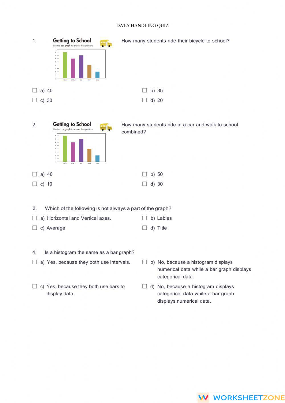Data Handling Quiz | Worksheet Zone