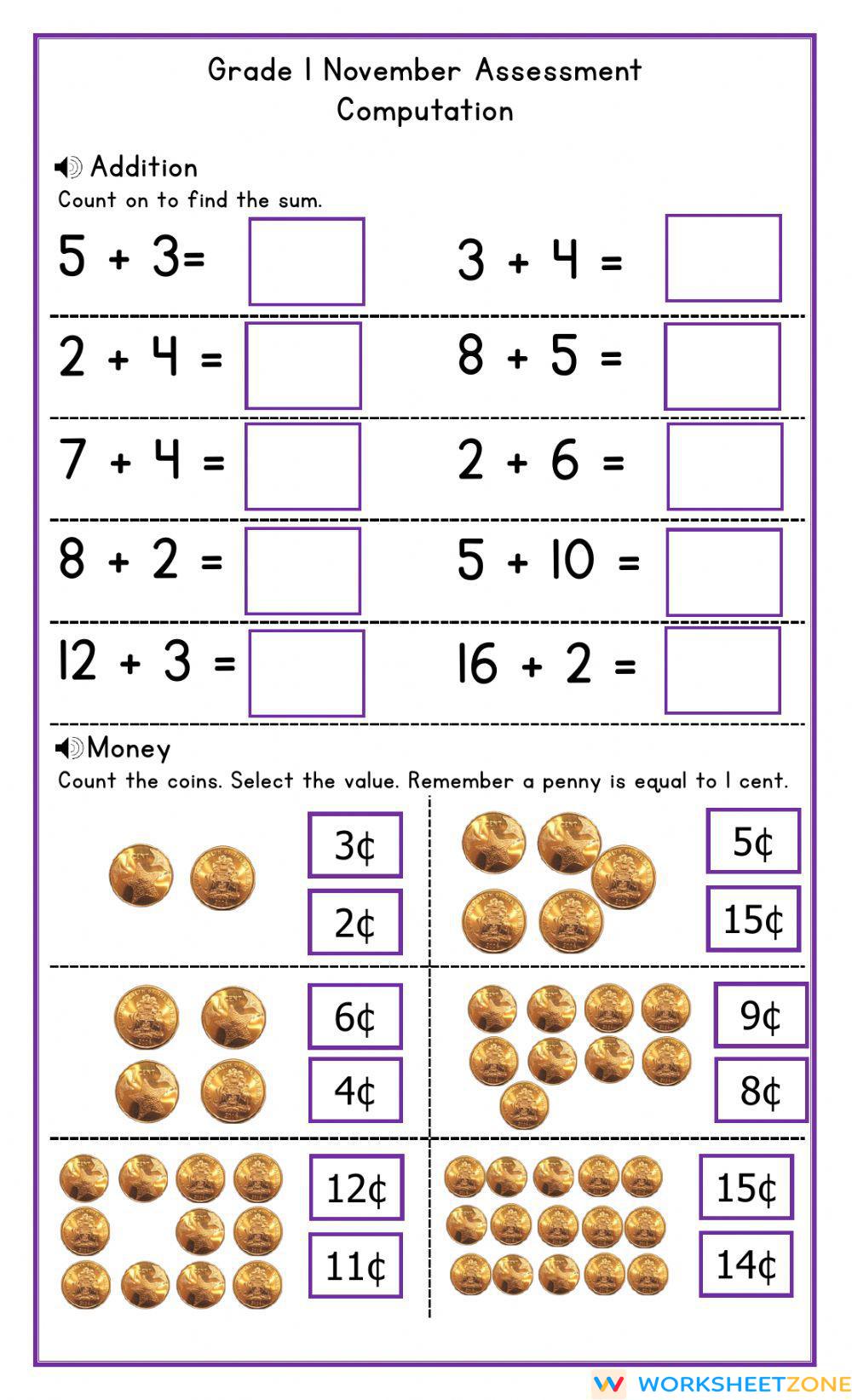 November Assessment Computation DJ | Worksheet Zone