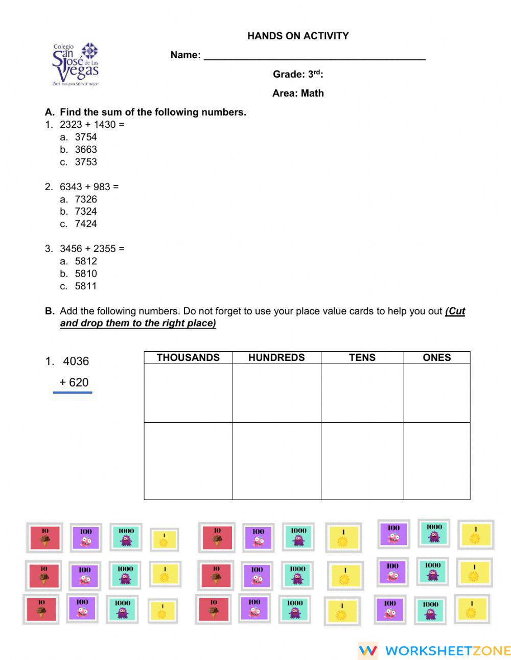Addition within 10 000 | Worksheet Zone