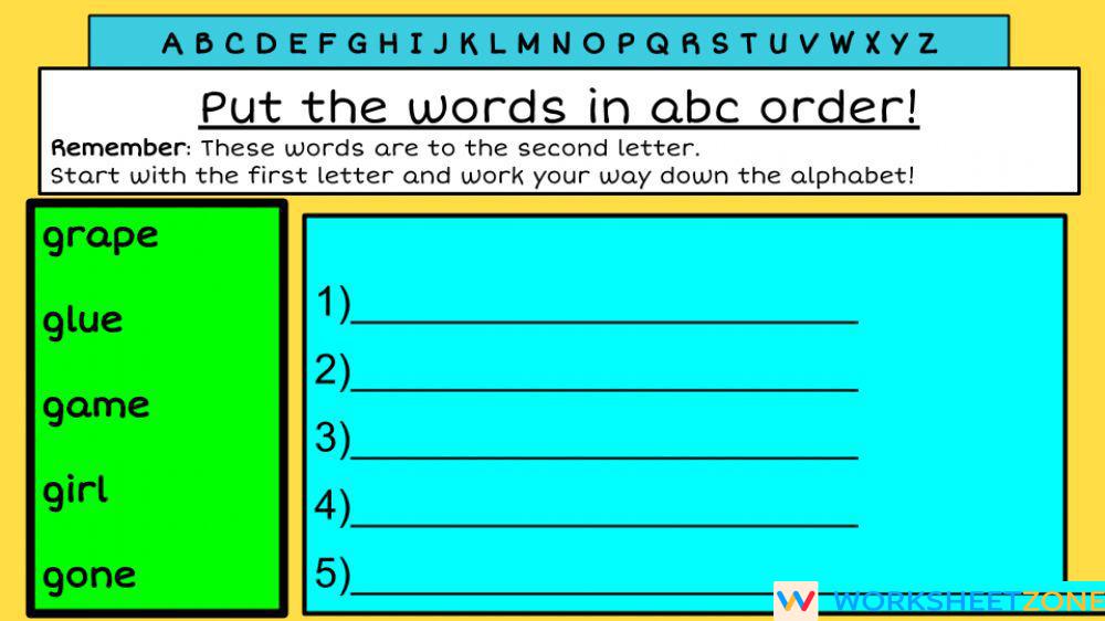 ABC 2nd Letter | Worksheet Zone