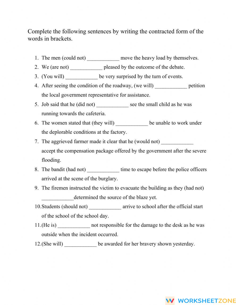Apostrophe Use- Contractions | Worksheet Zone