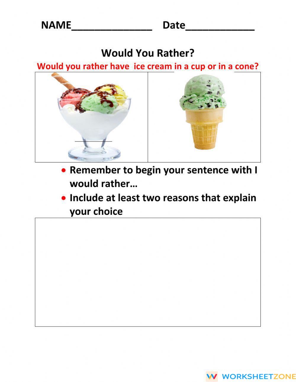 Would you rather | Worksheet Zone
